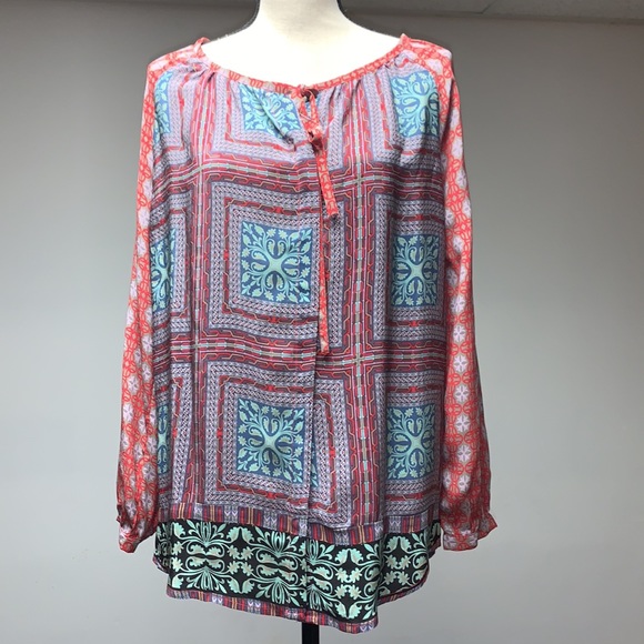 Tolani | Tops | Tolani Mixed Print Silk Shirt Small | Poshmark